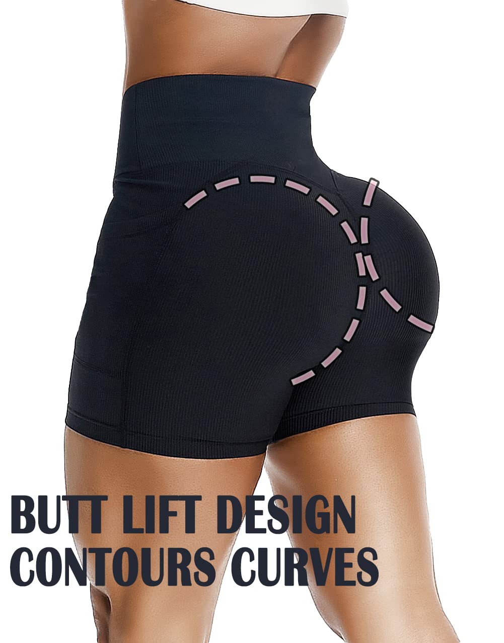 KIWI RATA Women V Cross Waist Workout Shorts Butt Lifting High Waisted Biker Shorts