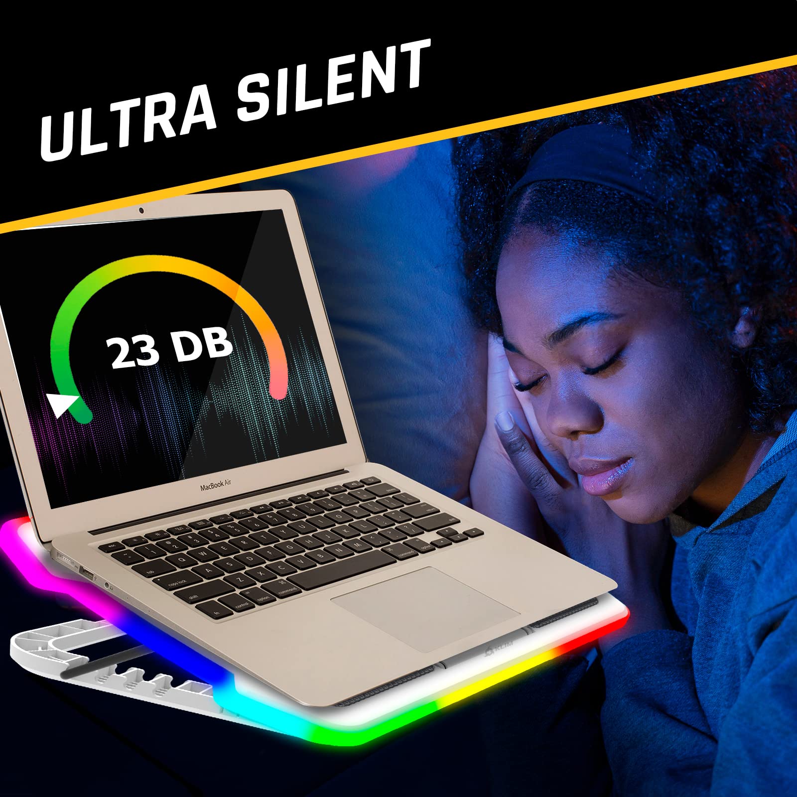 KLIM Ultimate + RGB Laptop Cooling Pad with LED Rim + New 2024 + Gaming Laptop Cooler + USB Powered Fan + Very Stable and Silent Laptop Stand + Compatible up to 17" + PC Mac PS5 PS4 Xbox One - White