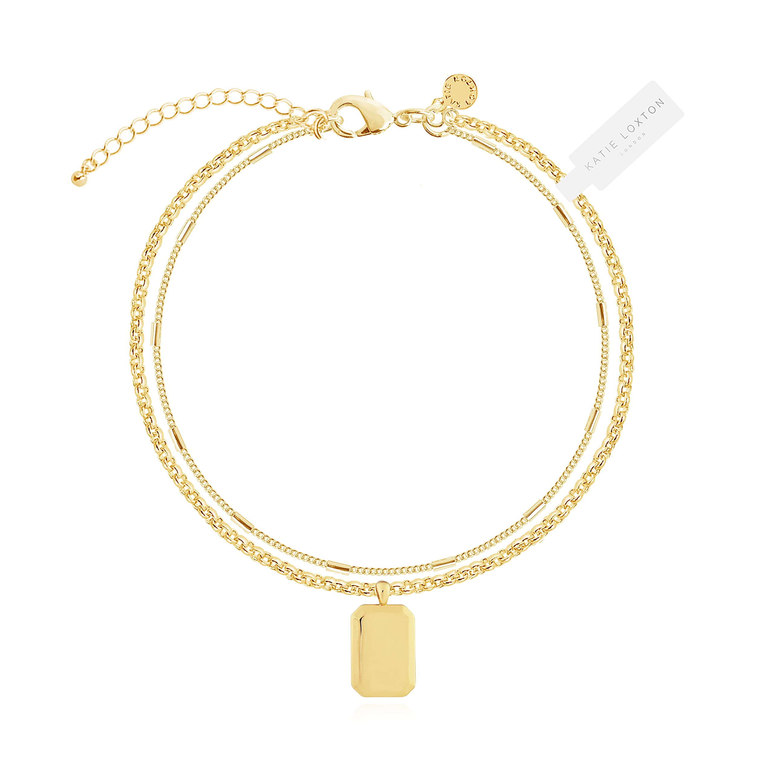 KATIE LOXTON Kismet Chains Womens Boxed Gold Plated Adjustable Bangle Charm Layered Bracelet Tag