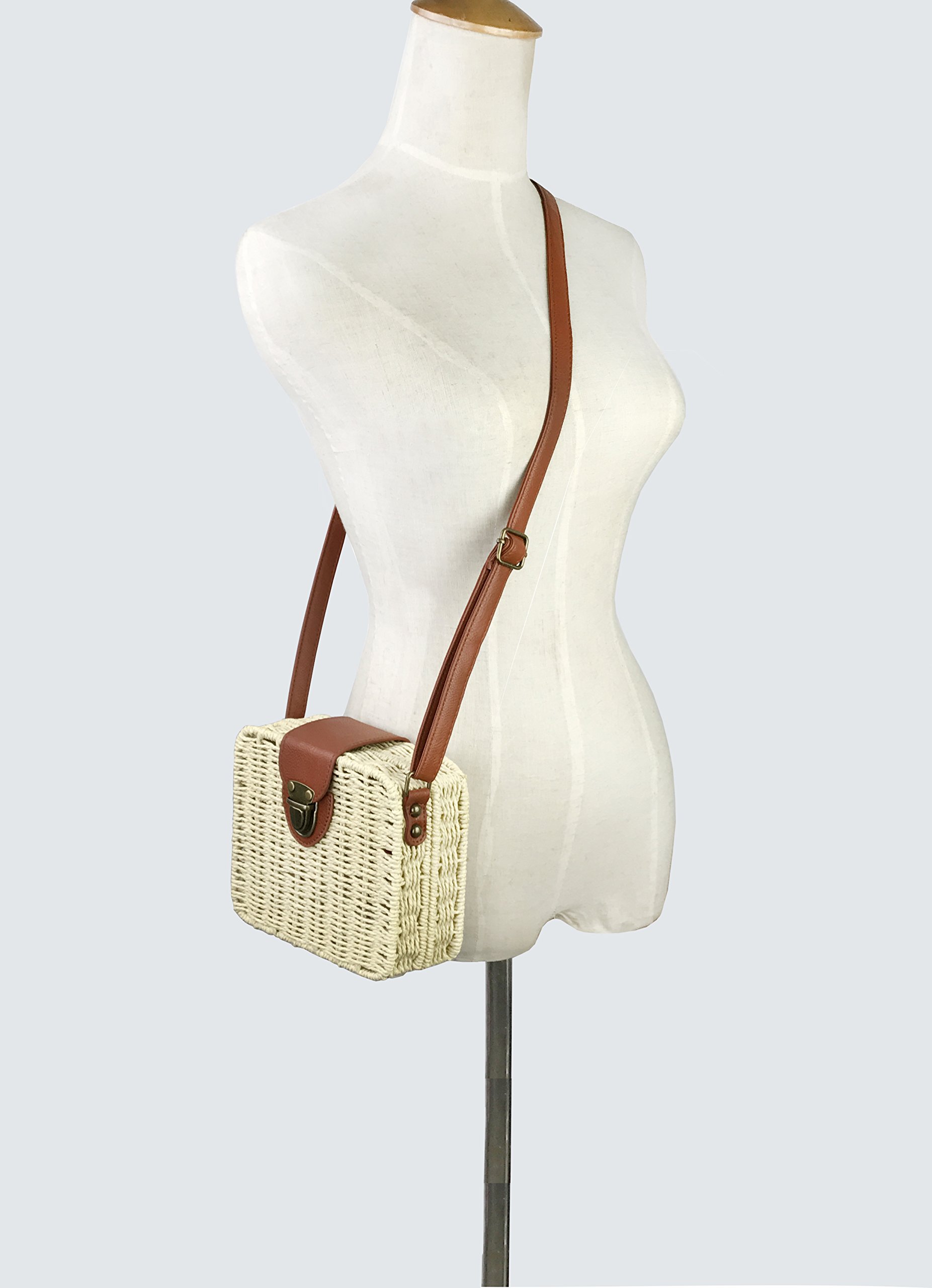 HOXIS Retro Straw Portable Small Case Womens Cross Body Bag Shoulder Messenger Satchel (Khaki)