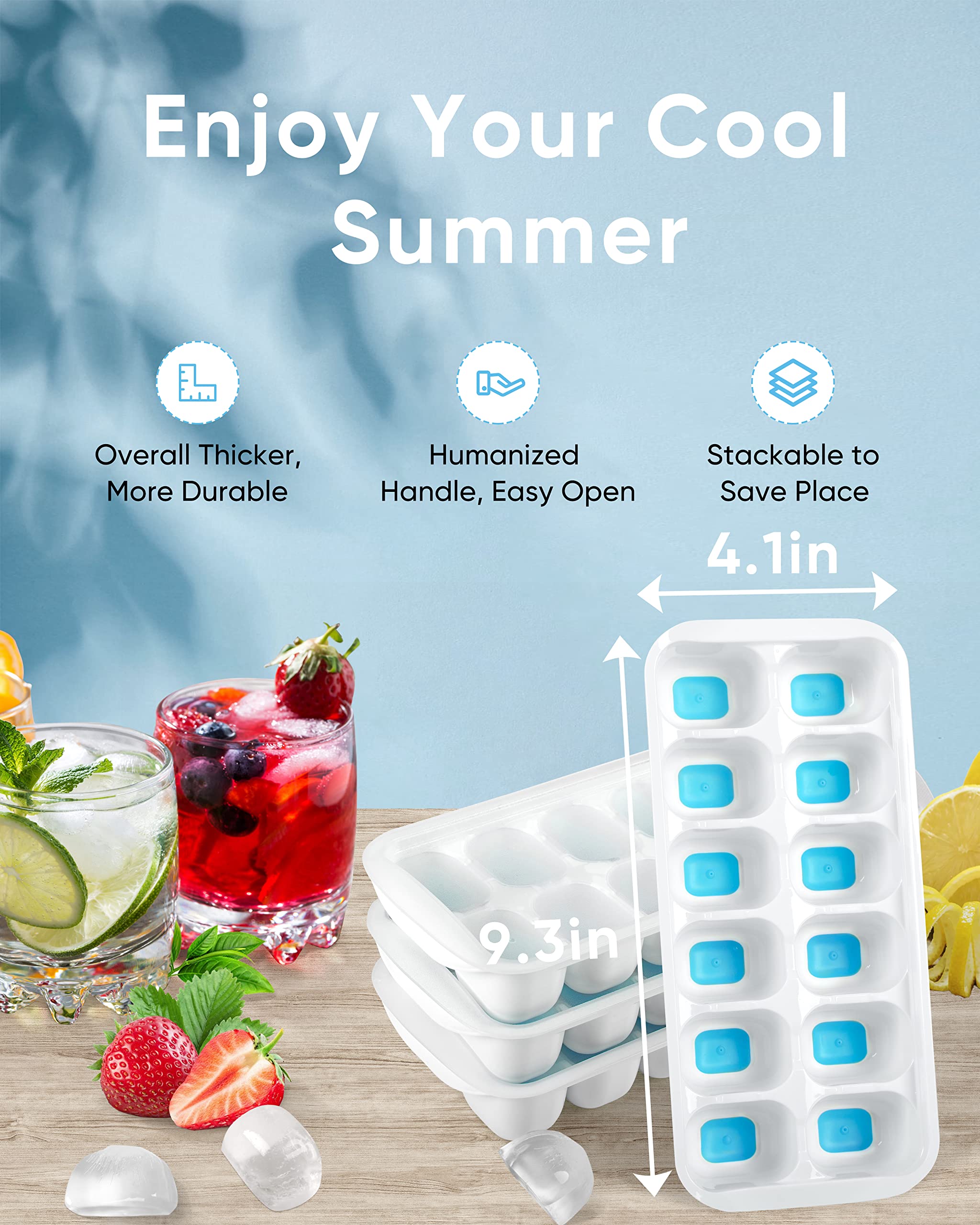 ICEXXP Ice Cube Trays for Freezer, 4 Pack Easy Release & Flexible Silicone Ice Cube Trays with Lids, BPA Free & Odor Free for Cocktail, Coffee, Stackable Plastic Ice Trays for Freezer with Covers
