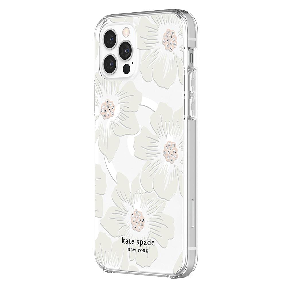 Kate Spade New York Protective Hardshell Case with MagSafe for iPhone 12 & iPhone 12 Pro - Hollyhock Floral Clear/Cream with Stones