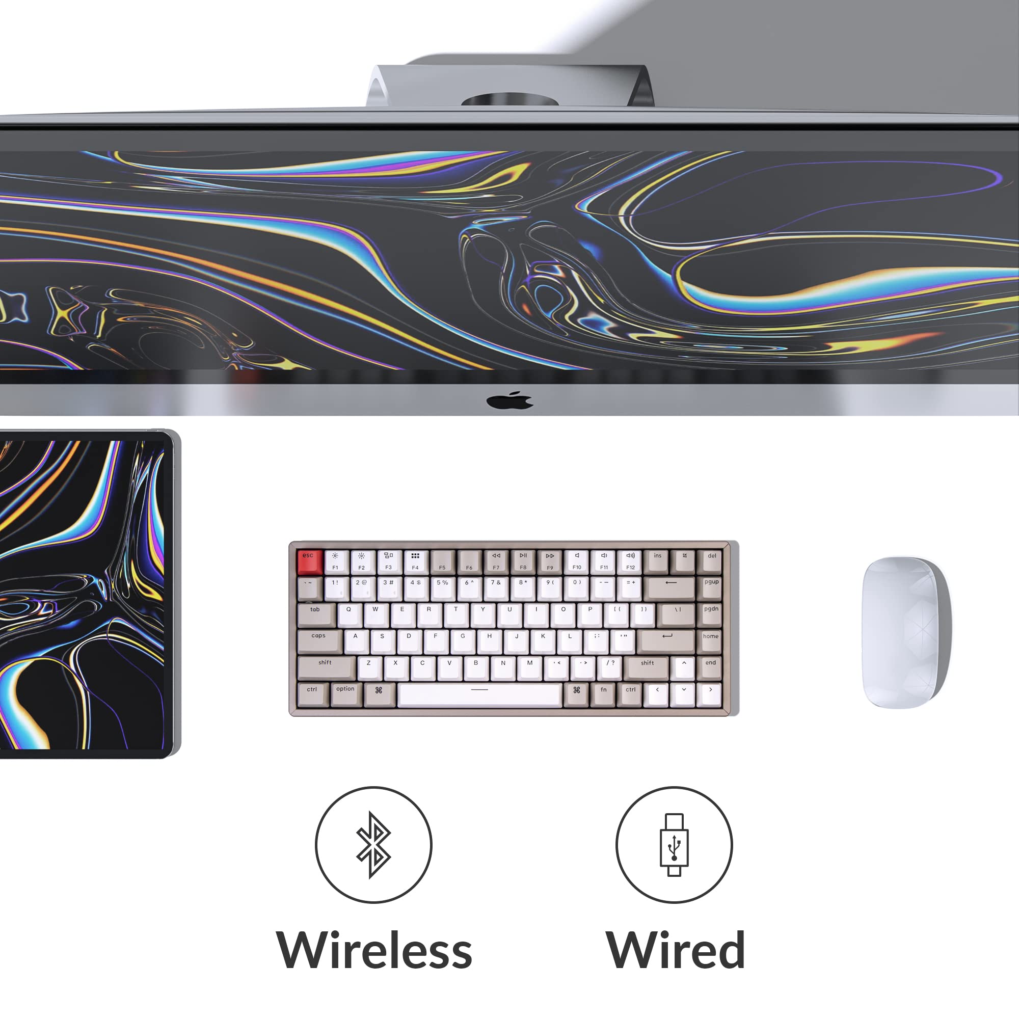 Keychron K2 75% Layout 84-Key Hot-swappable Bluetooth Wireless/USB Wired Mechanical Keyboard for Mac Windows with Double-Shot Retro Keycaps/Multitasking/Keychron Mechanical Brown Switch/Aluminum Frame