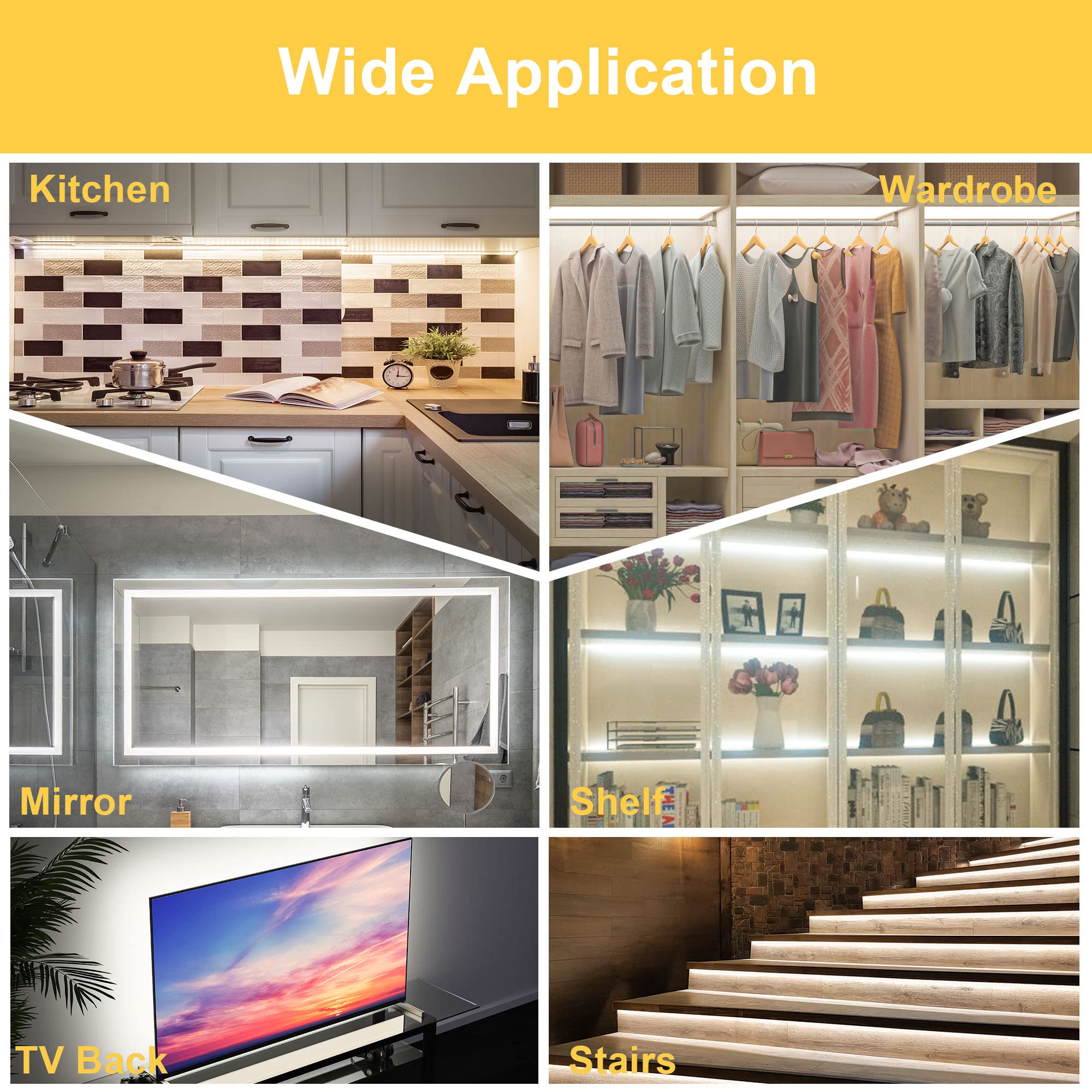LAFULIT 10 PCS Under Cabinet Lights Kit, Stick on Lights, Flexible Led Strip Lights with Remote and Power Adapter, for Kitchen Cabinet Shelf Desk Counter Corner, 4000K Neutral White, 16.4ft