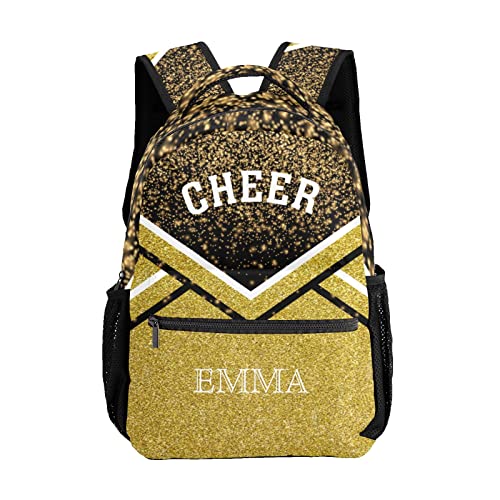 Zaaprint Golden Bling Waterproof Cheer Cheerleaders Backpack Bookbag with Name for Birthday Holiday Gift