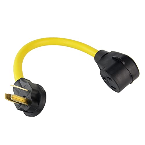 PLIS 10-30P to 6-50R Heavy Duty Generator Adapter,30 Amp Dryer Male Plug to 50 Amp Adapter,STW 10AWG*3C Generator Cord,3Prong,Yellow,1.5FT