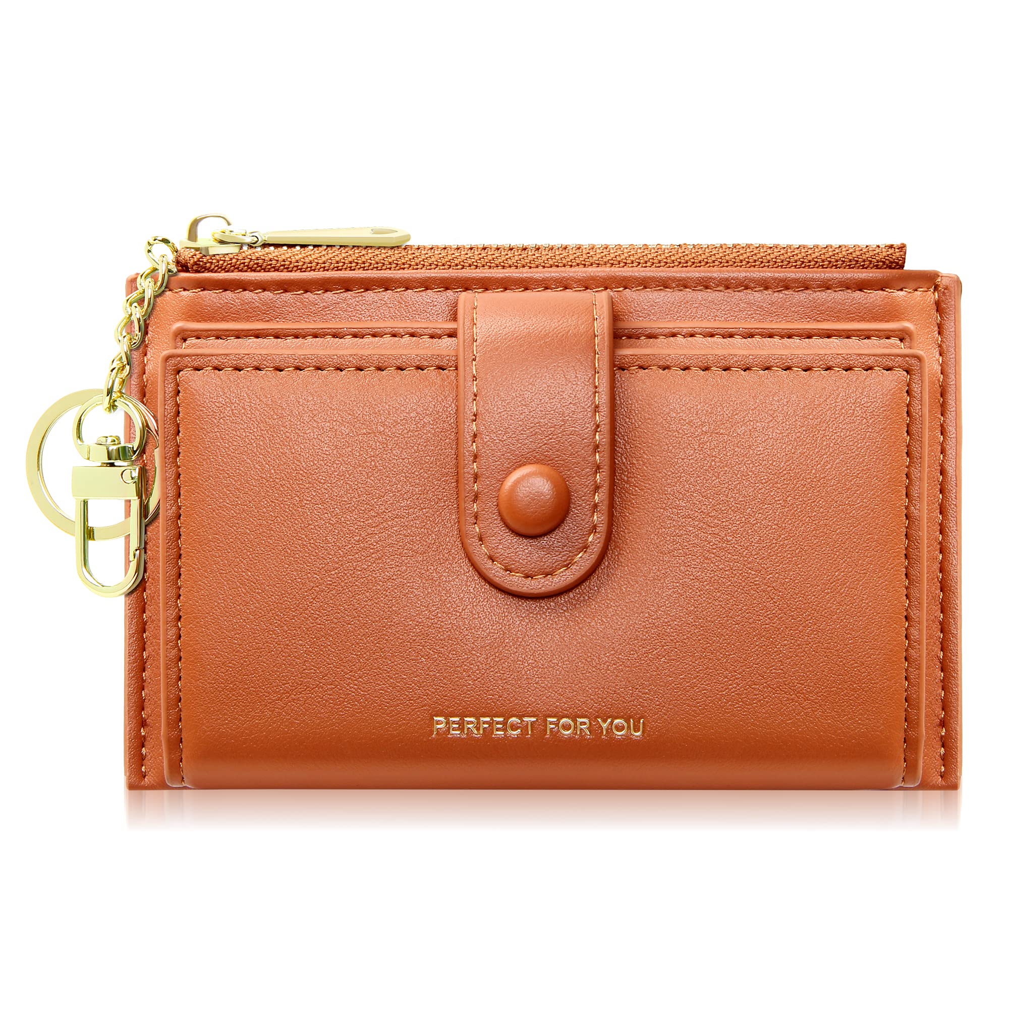 OIDERY Small Wallet For Women RFID Minimalist Credit Card Holder Wallet Slim Leather Keychain Wallet With Zipper Pocket ID Window