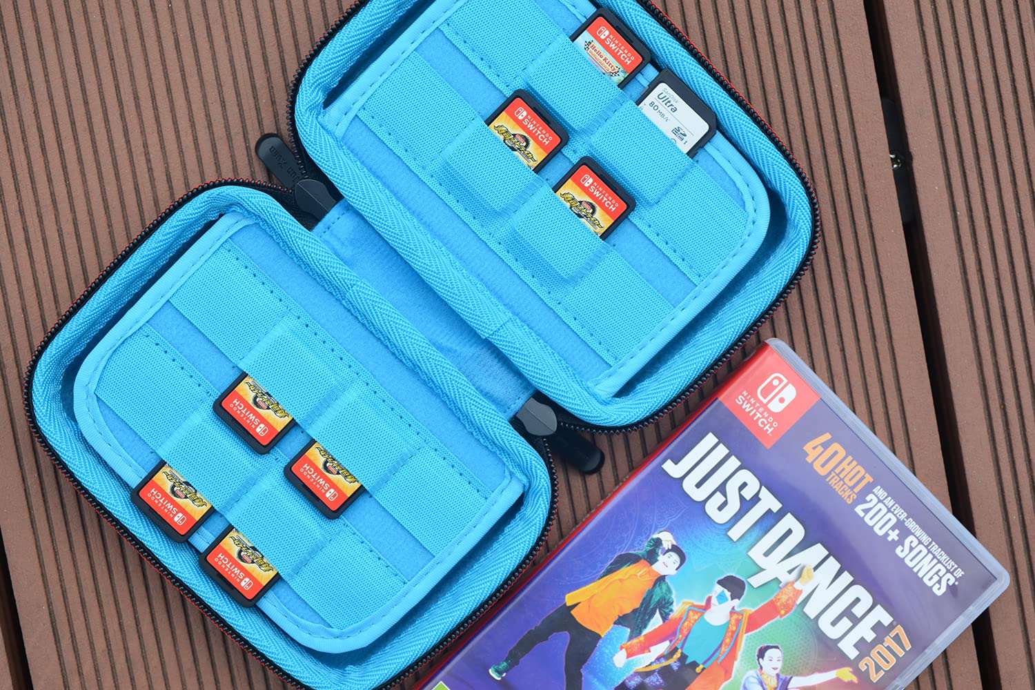 Jun Xuan Premium Game Card Case for Nintendo Switch Games, Switch Game Storage Holder or PS Vita or SD Memory Card Case, Black/ Blue