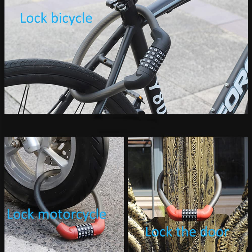 Lock Bike Lock Cable, Anti Theft Bicycle Lock Chain, 5 Digit Security Resettable Bike Combination Lock Self Coiling Combination Cable Combo Bike Locks, Black 6.69 * 5.98inch