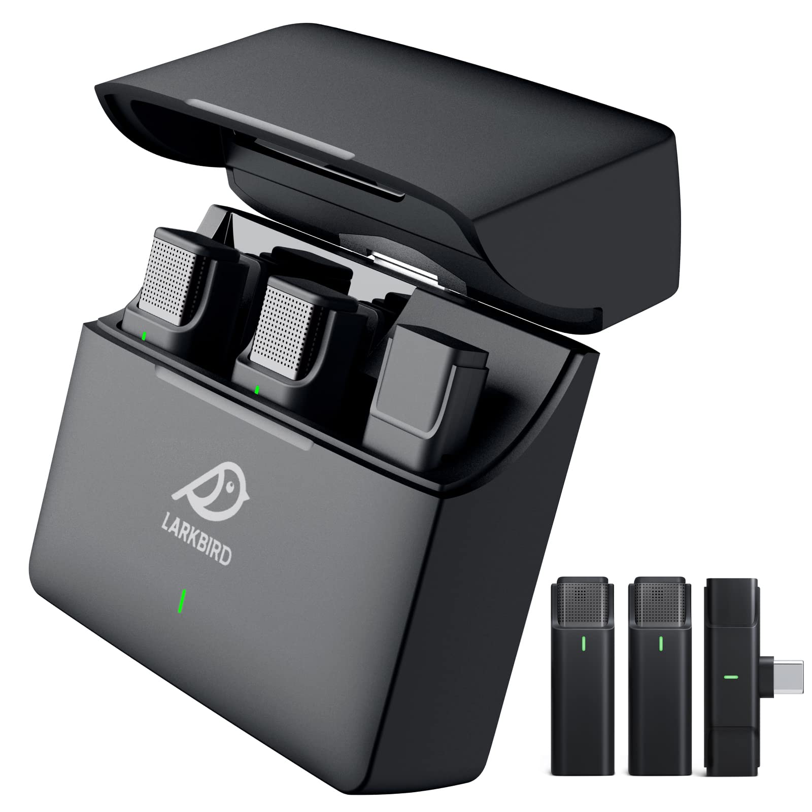LARKBIRD 2 Pack Wireless Lavalier Microphones with 35Hrs Charging Case for USB-C Android Phones, Plug-Play 2.4G Lapel Mic with Noise Reduction & 328ft Range for Video Recording Live Stream