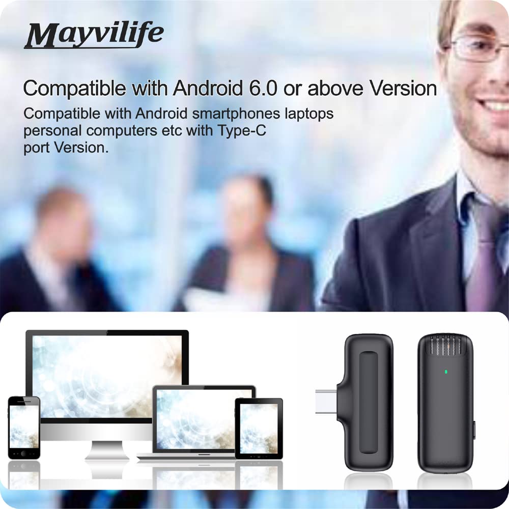 Mayvilife Wireless Lavalier Microphone Compatible with USB-C Smart Phone Video Recording, Wireless Clip Mic with Charging case for TikTok YouTube Live Stream Vlog