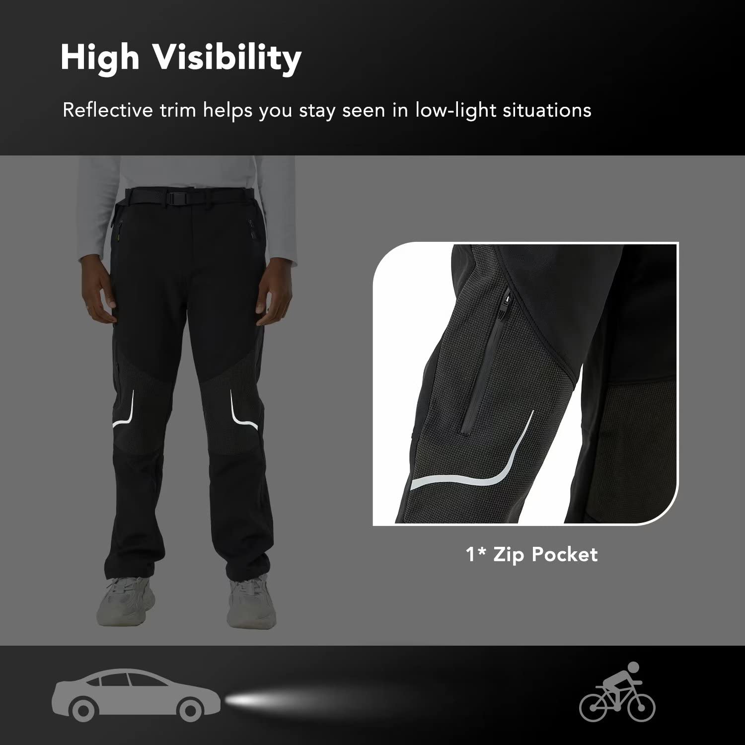 MONSTER VALLEY Mens Snow Ski Hiking Pants Outdoor Waterproof Fleece Lined Insulated Soft Shell Winter Pants, Black, Large