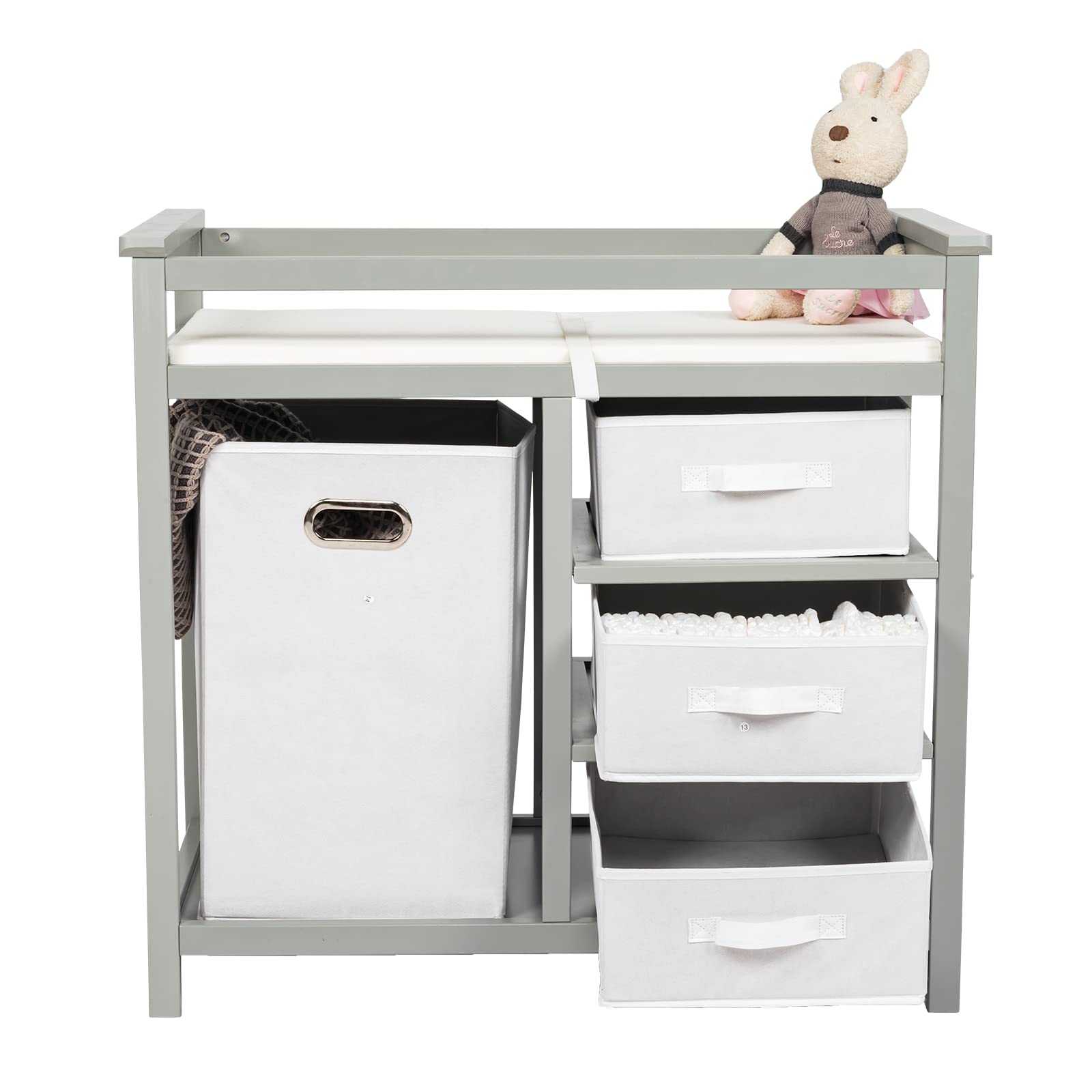 Kinsuite Baby Care Table - Diaper Changing and Clothes Table, with Storage Cloth Drawer and Dirty Clothes Basket, Including Cushion, Safe and Comfortable, Grey
