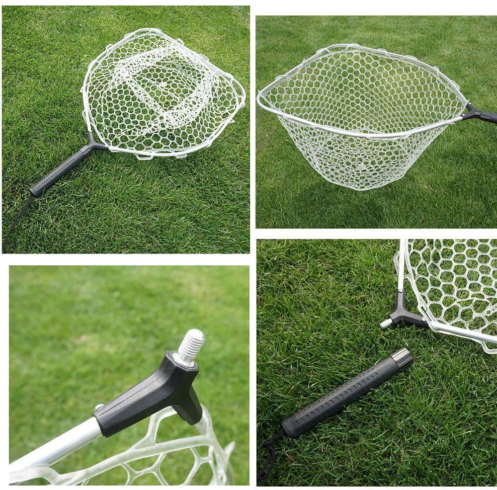 Kayak 19"x 15" Clear Rubber Fishing Net Fly Landing Net Removable Release Handle