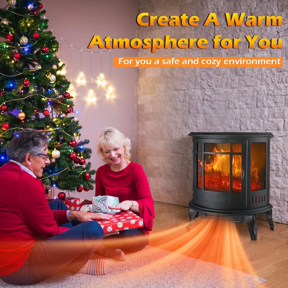 LifePlus Electric Fireplace, 25 Inch Fireplace Heater with Thermostat, Freestanding Fireplace Stove with Real & Adjustable Flame, Overheating Protection, 1500W Space Heater for Home Indoor Use