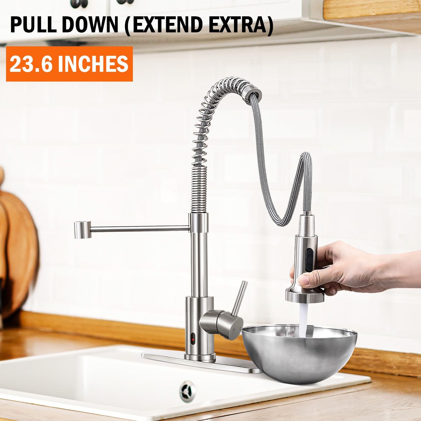 HGN Touchless Kitchen Faucets with Pull Down Sprayer, Motion Sensor Smart Hands-Free Activated Single Handle Spring Kitchen Sink Faucet