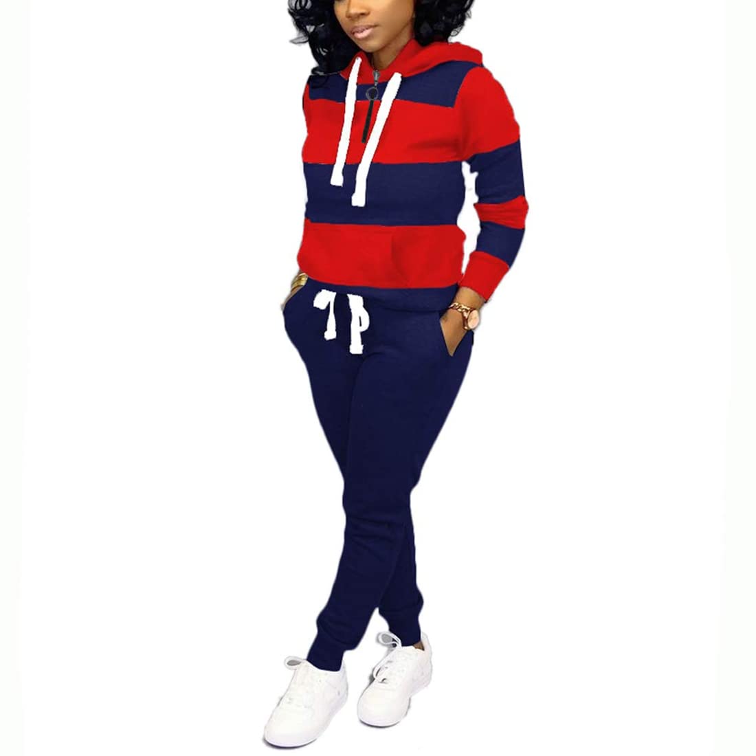 Nimsruc Two Piece Outfits For Women Jogging Suits Casual Sweatsuits Jogger Tracksuits Long Sleeve Hoodie Matching Sets Red Blue S