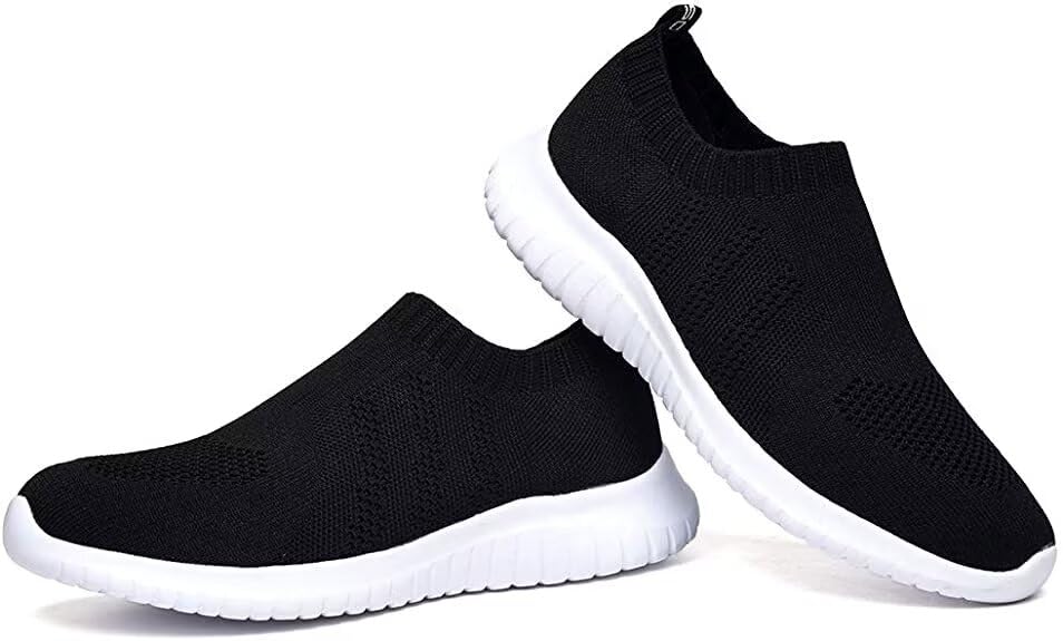 LANCROP Women's Lightweight Walking Shoes - Casual Breathable Mesh Slip On Sneakers Wide 7 US, Label 37.5 Black
