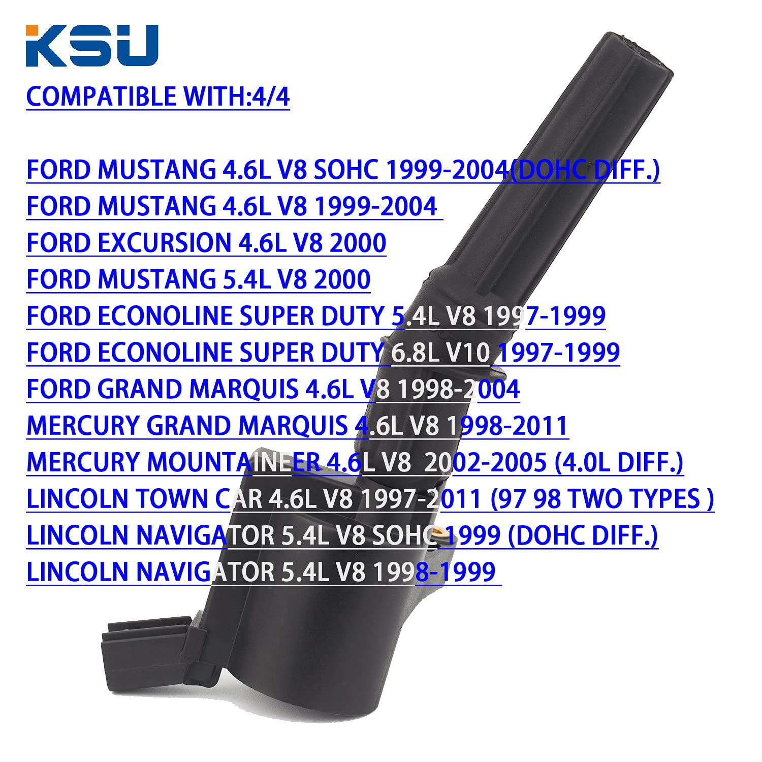 KSU Compatible With Ignition Coil Pack for Ford EXPEDITION EXPLORER F-150 F-250 F-350 F-450 CROWN VICTORIA E-150 E-250 E-350 E-450 MUSTANG THUNDERBIRD LINCOLN MERCURY 4.6L 5.4L V8 DG508 DG457(8Pack)
