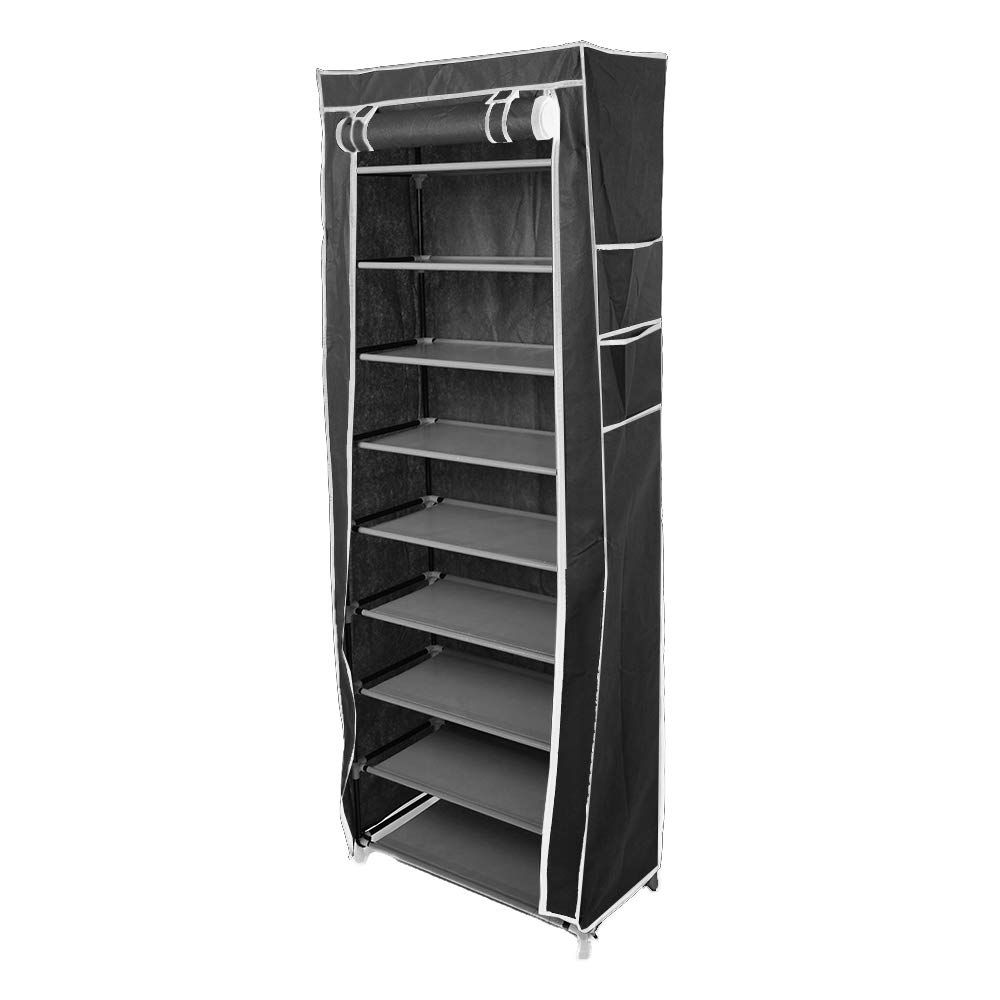 Hommoo Clothes Closet Portable Wardrobe Durable Clothes Storage Organizer Non-Woven Fabric Cloth Storage Shelf (Black)