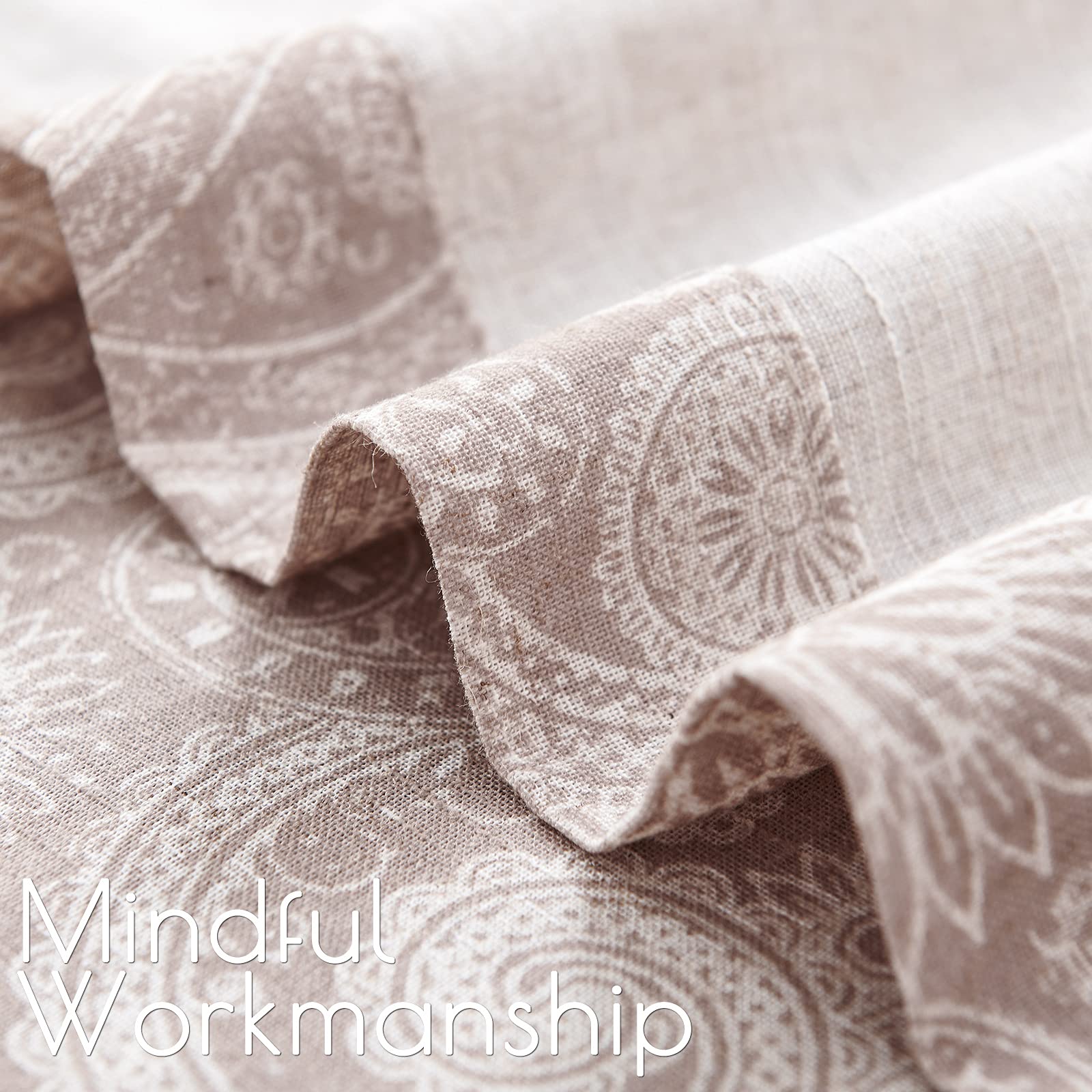 jinchan Tie Up Valance Flax Linen Textured Paisley Damask Printed Adjustable Tie-up Small Valances for Kitchen Living Room Windows Medallion Design 1 Panel Taupe on Beige 18 Inch Long