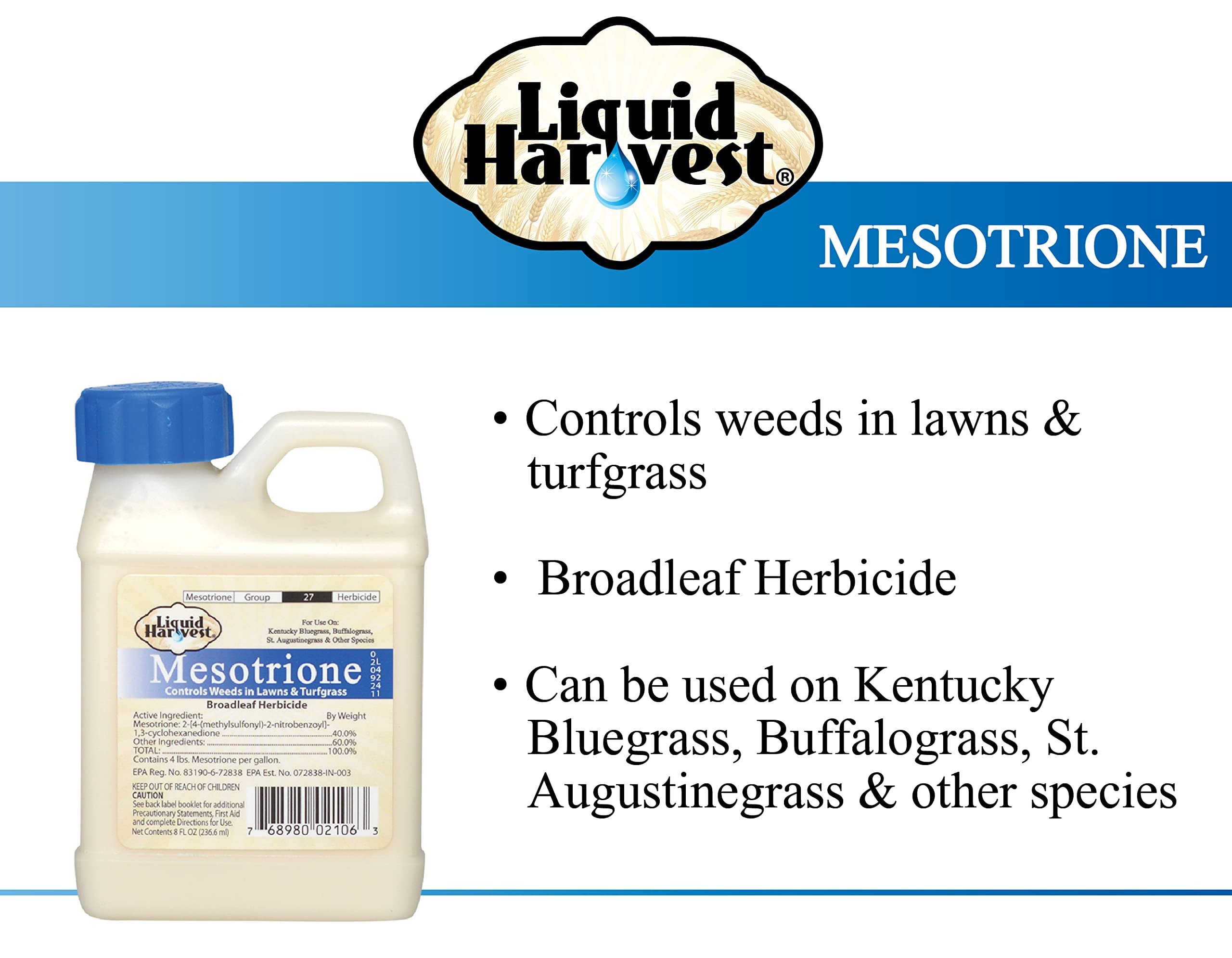 Liquid Harvest Surfactant 8 oz and Mesotrione 8 oz Bundle for Effective Lawn & Turf Grass Weed Control