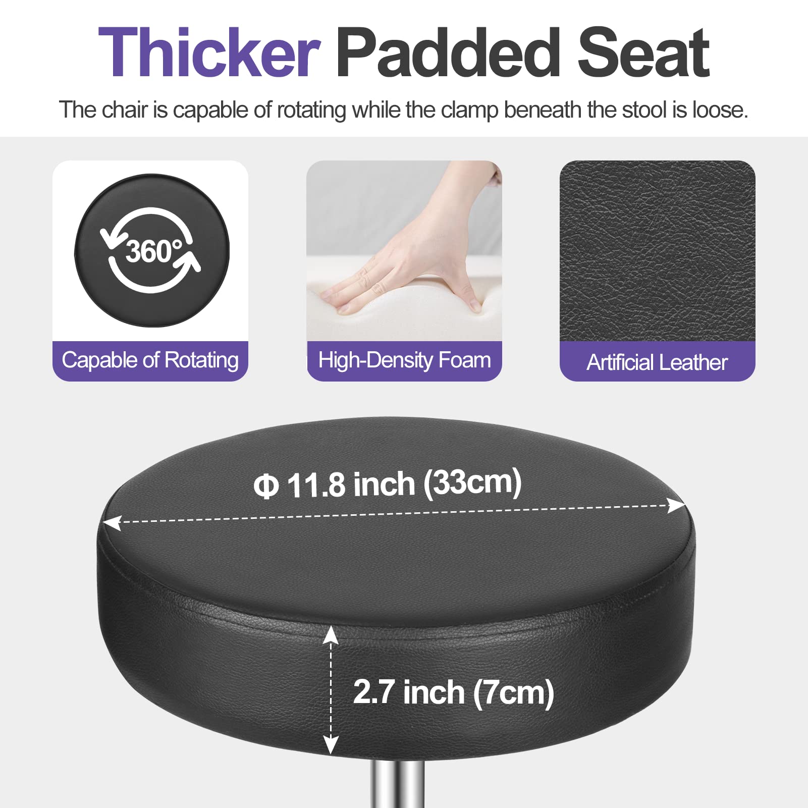 OUKMIC Drum Throne, Comfortable Adjustable Height Padded Drummer Stool, Tripod Non-Slip Foot Chair, Portable Folding Music Seat for Adults Kids, 5A Drumsticks Included