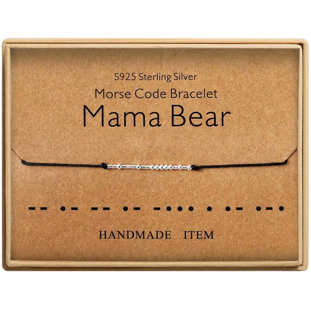 KGBNCIE Mama Bracelet Morse Code Bracelet Sterling Silver Beads on Silk Cord Bracelet for women