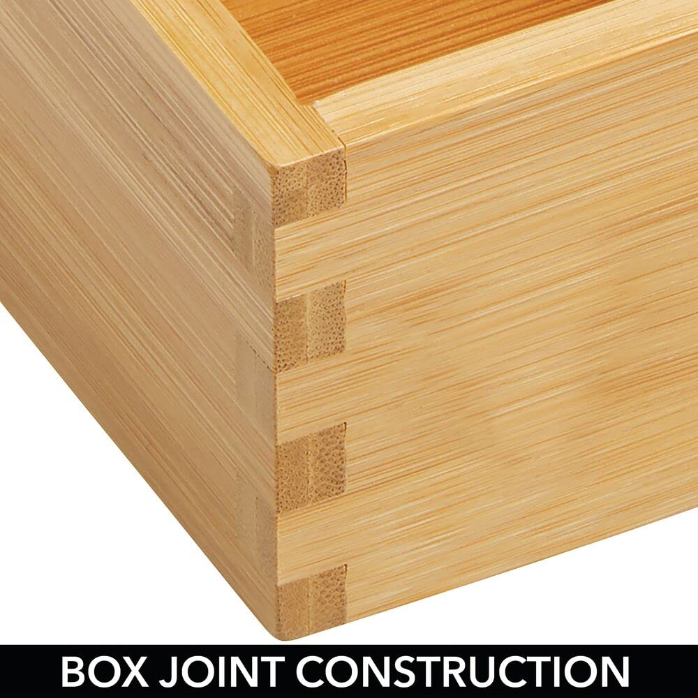 mDesign Wood Bamboo Storage Bin Container, Drawer Organizer Crate Boxes for Kitchen Pantry Cabinet, Shelf, Island or Countertop, Holds Snacks, Spices, or Drinks, Echo Collection, 4 Pack, Natural/Tan