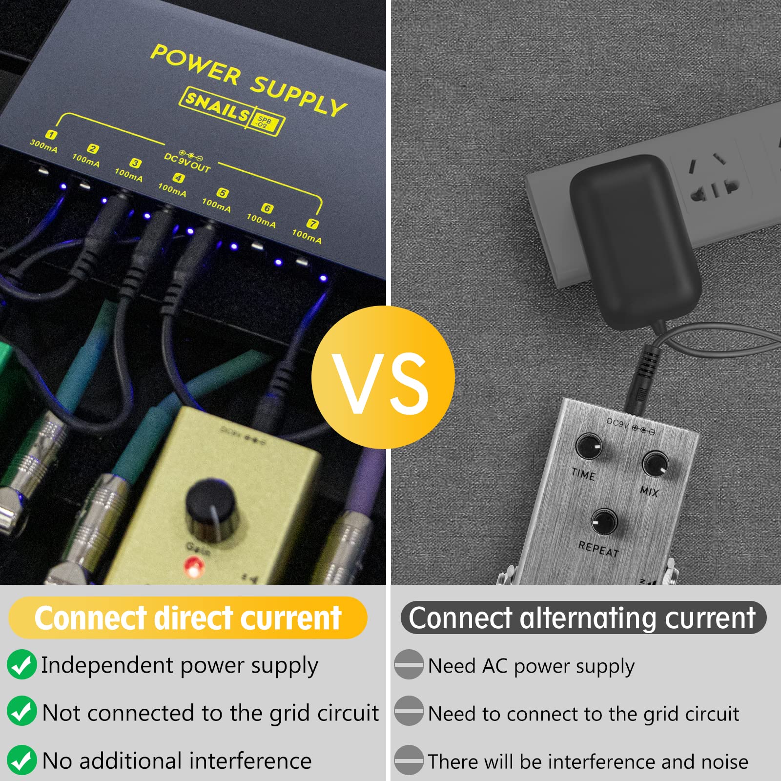 lotmusic Portable Guitar Pedal Power Supply 7 Isolated DC Output, Built-in 3.7V/10000mAh Rechargeable Battery for 9V Guitar Bass Effect Pedals with Short Circuit/overcurrent Protection