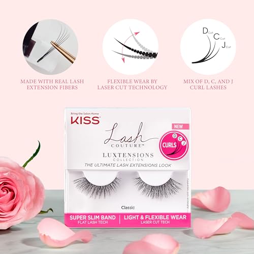 KISS Lash Couture Luxtension, False Eyelashes, Russian Volume', 16 mm, Includes 1 Pair Of Lash, Contact Lens Friendly, Easy to Apply, Reusable Strip Lashes