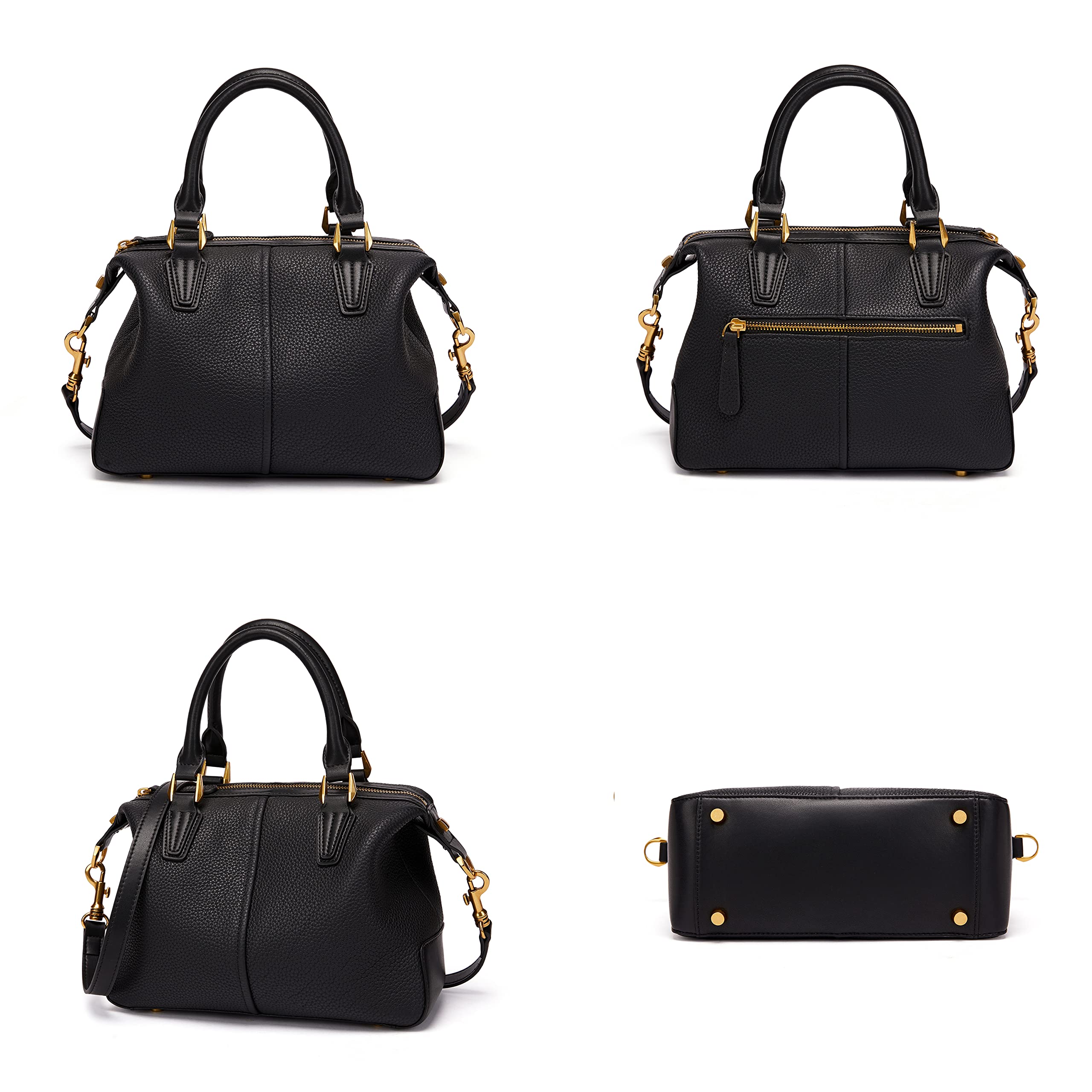 Leather Top Handle Tote Handbags For Women Medium Satchel Purse With Shoulder Straps (1-Black)