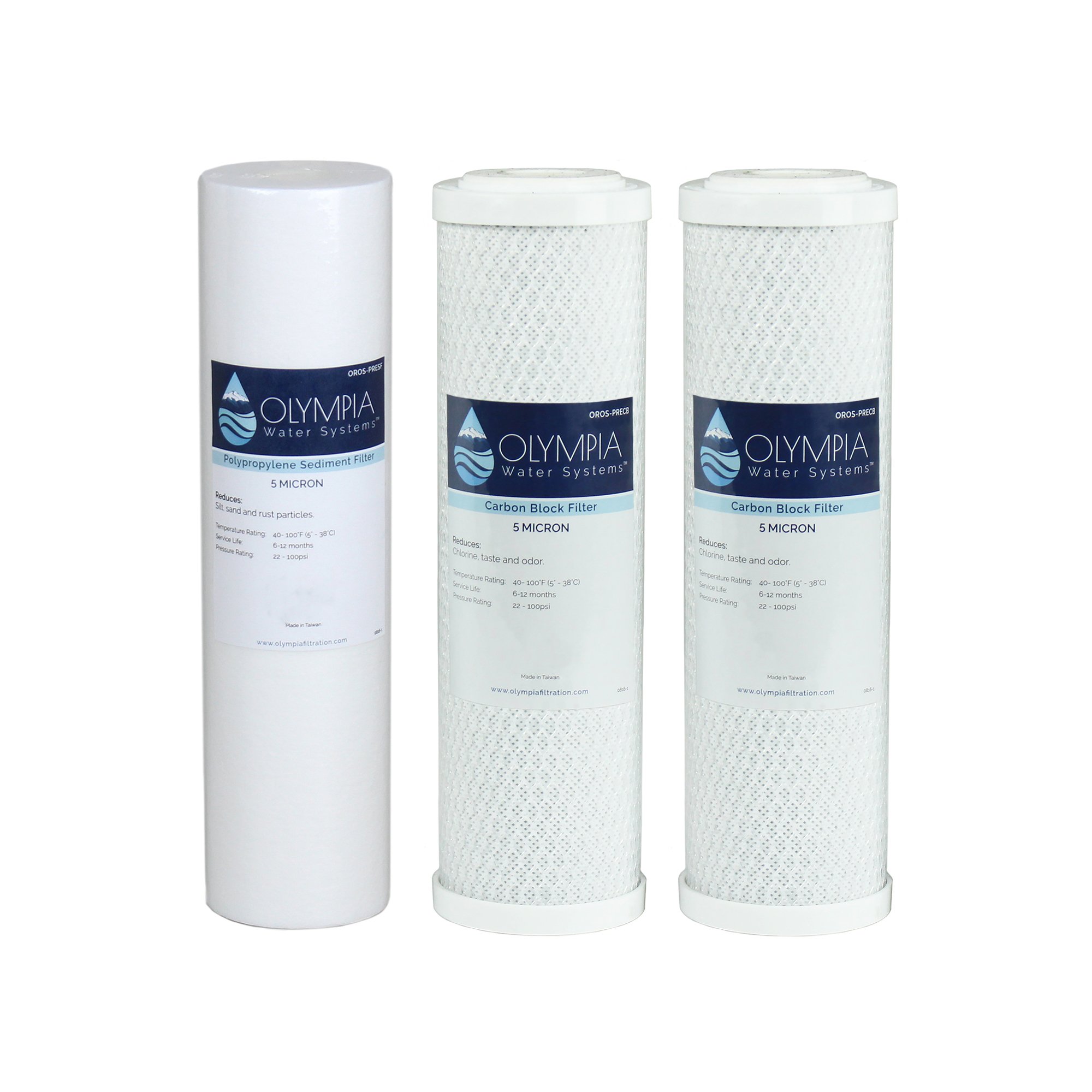 Olympia Water Systems 5 Micron Replacement Filter Kit - Stages 1, 2 & 3, 10" Replacement Filters - OWS25