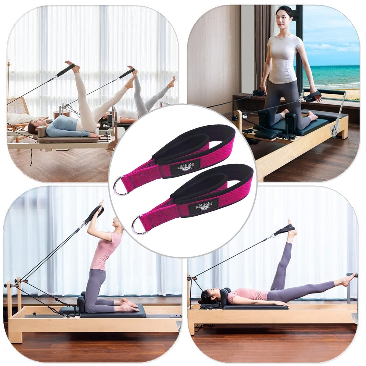 Lights Mountain 1 Pair Pilates Double Loop Straps for Reformer, Fitness D-Ring Straps Handle, Yoga Exercise Accessories for Home Gym Workout