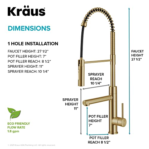 KRAUS Artec Pro (2nd Gen) Commercial Style Pull-Down Single Handle Kitchen Faucet with Pot Filler in Brushed Brass, KPF-1604BB