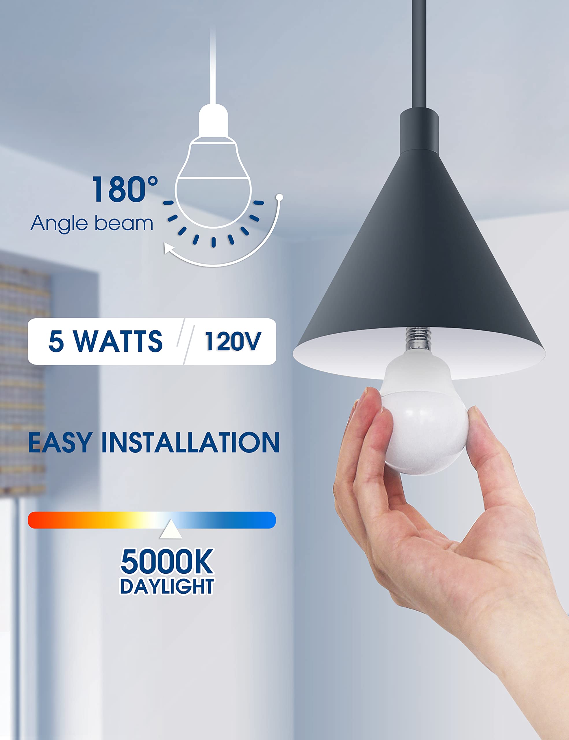 LOHAS E12 Candelabra Bulb, 45 Watt Equivalent G14 LED Globe Bulb, Daylight 5000K 450LM, 5W Vanity Light Bulb, Small Fan Light Bulb, Not Dimmable, Ideal for Ceiling Fan Table Lamp Dinning Room, 12 Pack