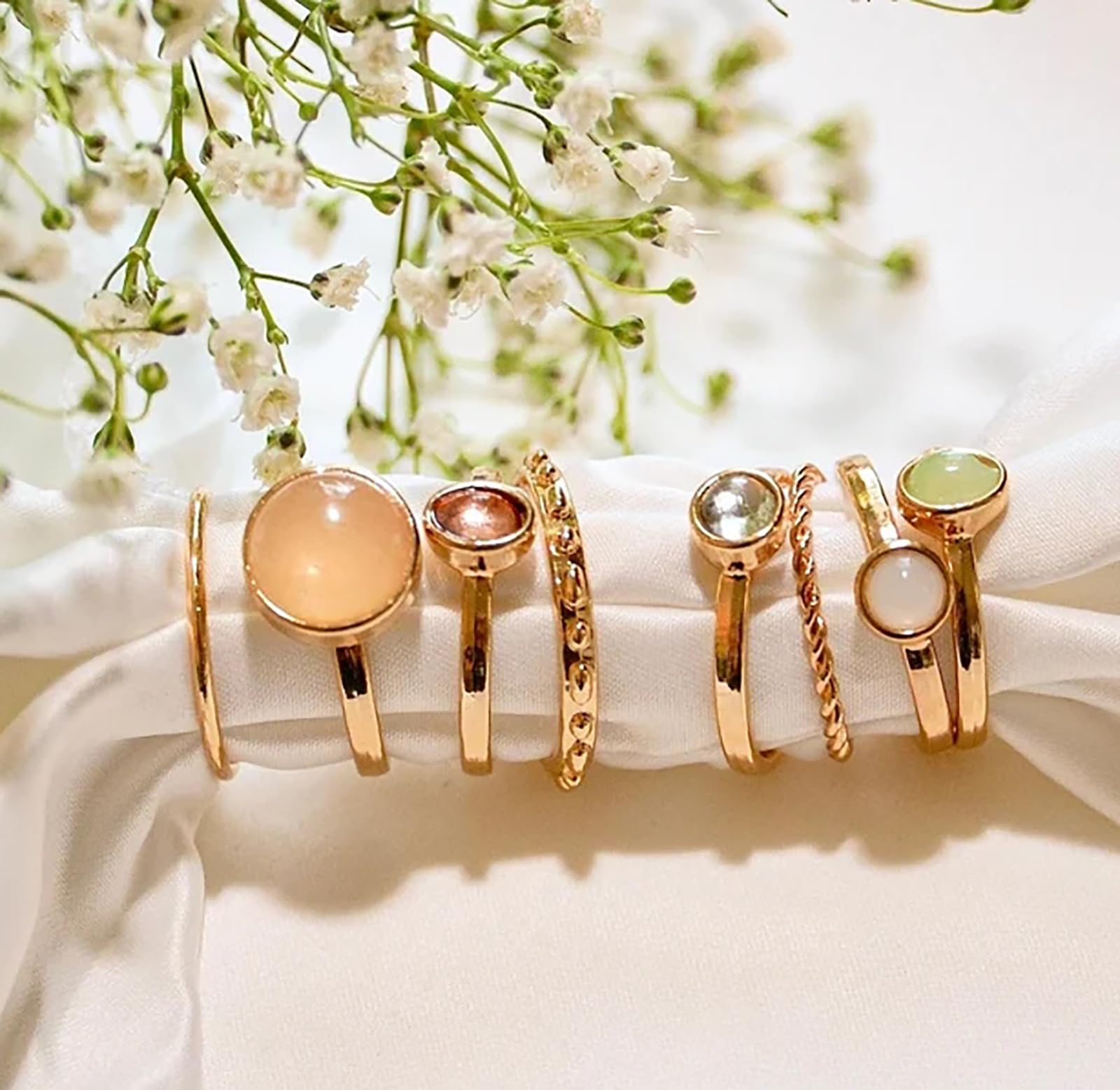 ItsStarred 8pcs Gold Stone Knuckle Ring Set for Women Vintage Stackable Midi Finger Rings Set