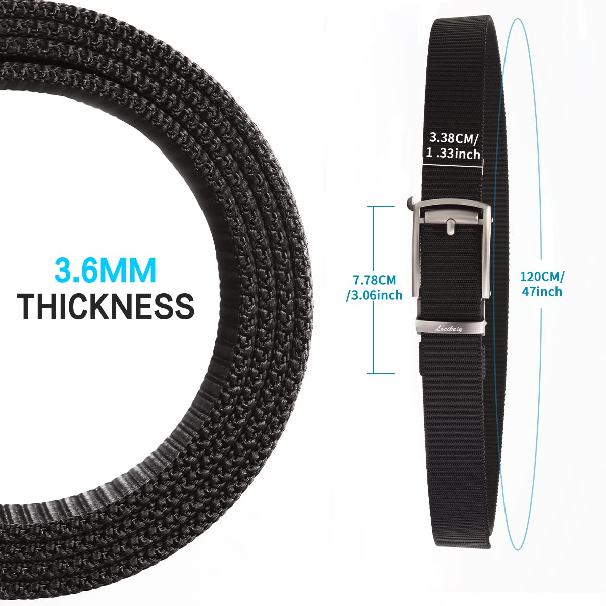 Locikeiy Ratchet Belts for Men, Nylon Web Tactical Belt with Automatic Slide Buckle,golf belts for men Adjustable Gun Belt(Size up to 48")-Black