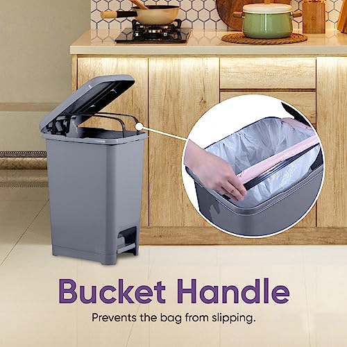 Superio Slim Trash Can with Foot Pedal β 10.5 Gallon Step-On Trash Can with Lid, Large Plastic Garbage Can, Trashcan for Bathroom, Kitchen, Office,Bedroom, Dorm Room, Patio, β Onyx Grey