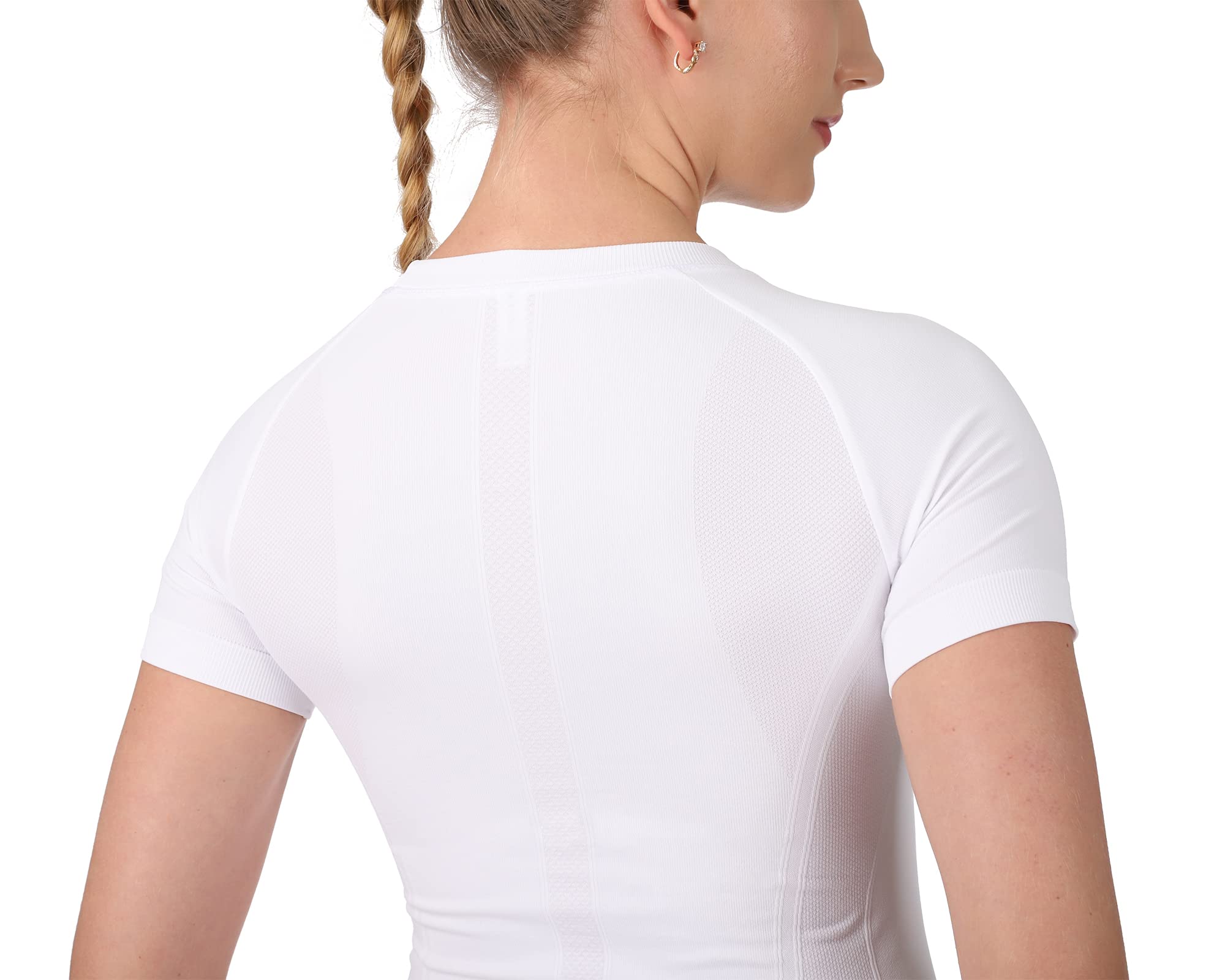 MathCat Workout Shirts for Women Short Sleeve, Workout Tops for Women, Quick Dry Gym Athletic Tops,Seamless Yoga Shirts White