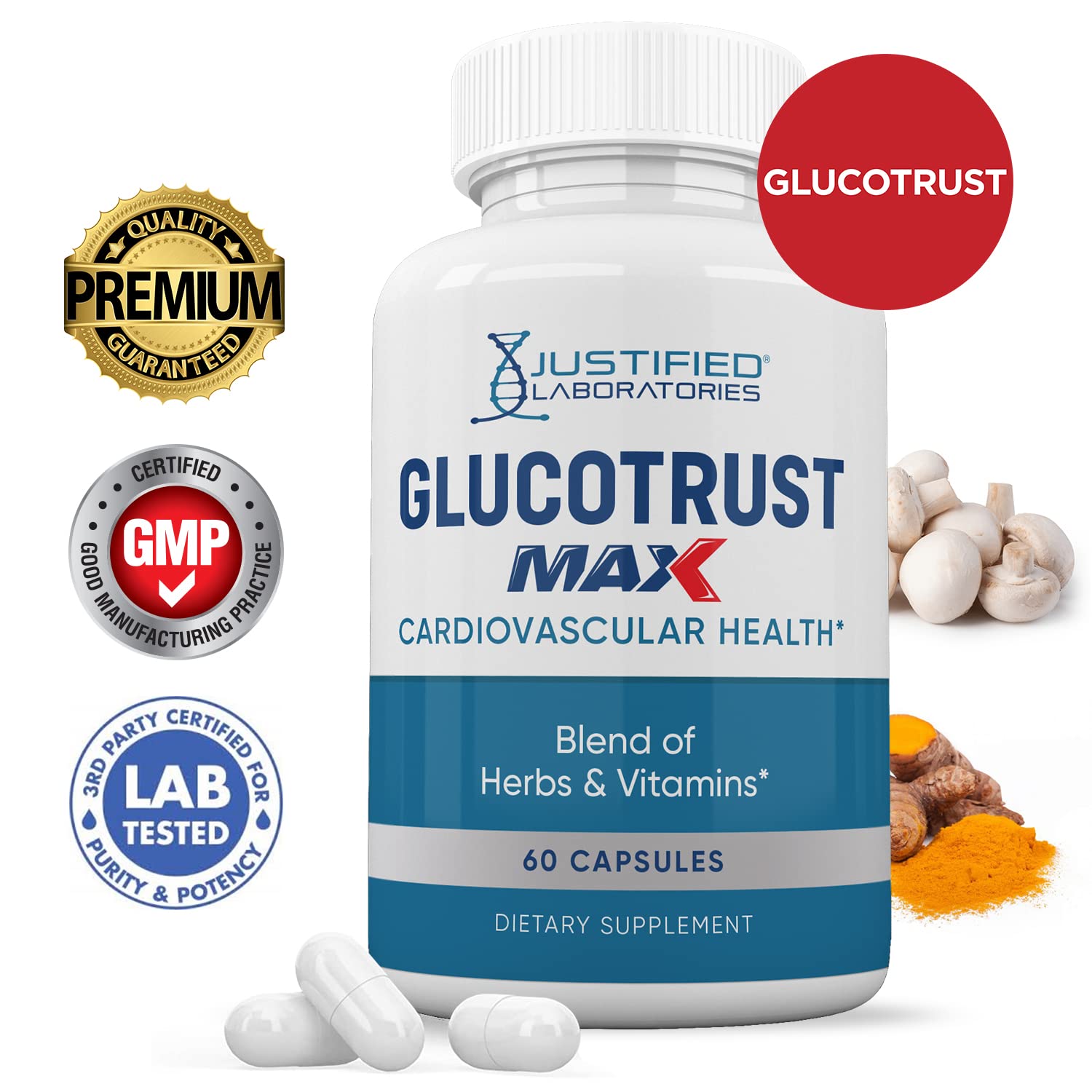Justified Laboratories (2 Pack) Glucotrust Max 1295MG Formula Supplement Pills 120 Capsules