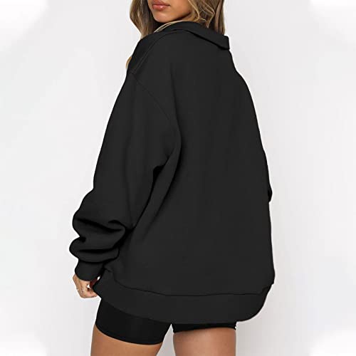 Lmzaren Womens Fashion Padded Sweatwear Solid Color Fall and Winter 1/4 Zipper Sweatshirt Casual Loose Tops Pullover