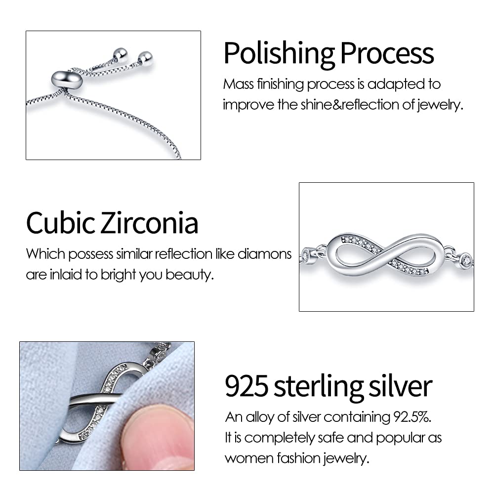 KUNSIR Slider Charm Cubic Zirconia Bracelet in 925 Sterling Silver, Mother's Day Braceletsā¦