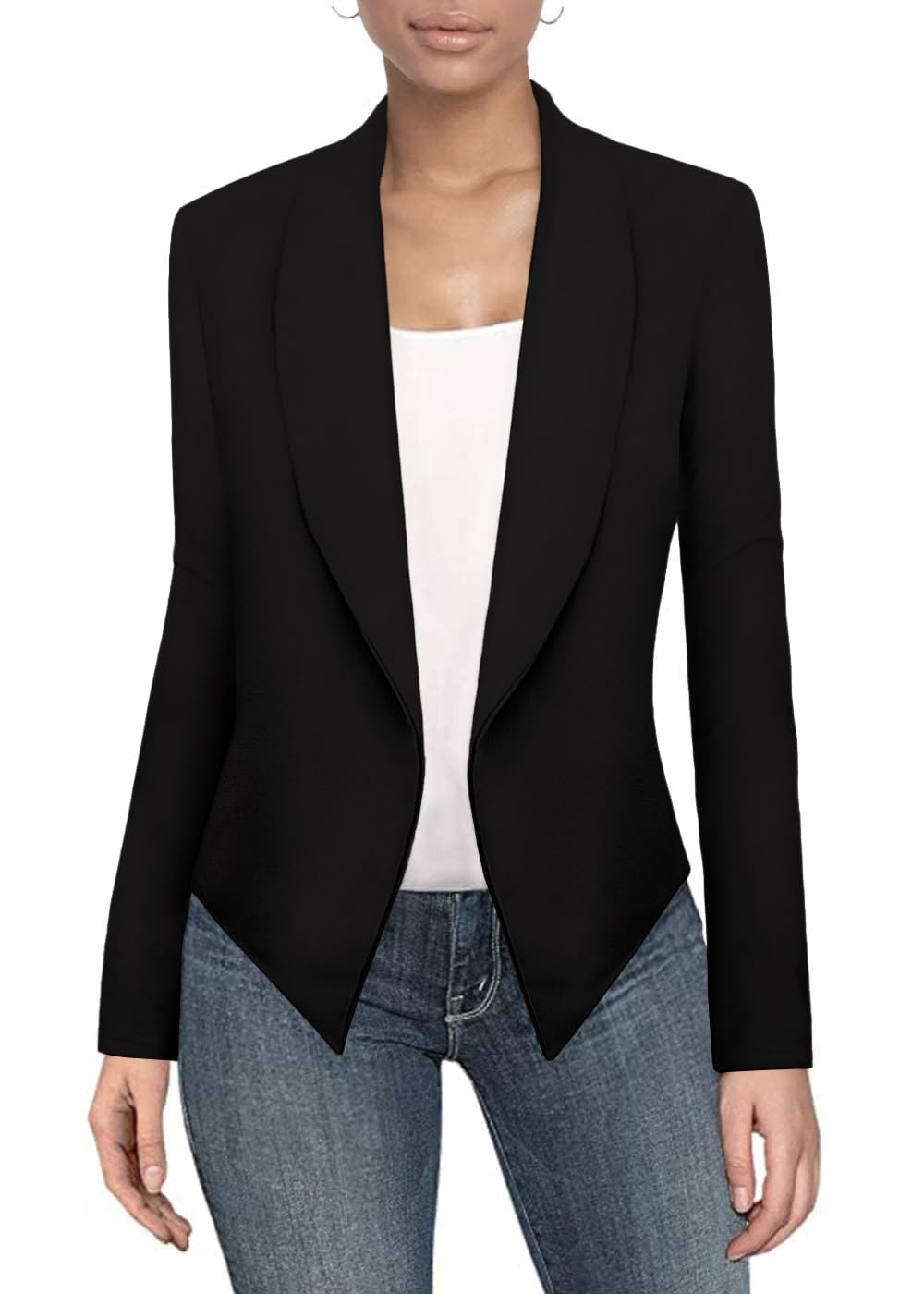 Hybrid & Company Womens Casual Work Office Blazer Open Front Heavy Ponti Shawl Collar Long Sleeve Jacket JK1134 9789 BLACK XL