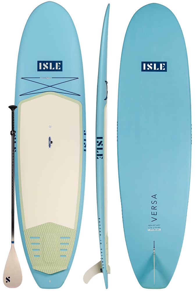 ISLE Versa Rigid Stand Up Paddle Board & SUP Bundle Accessory Pack — Hard Board Lightweight Epoxy SUP — 215 Pound Capacity, 10’5” Long x 32" Wide x 4.5” Thick, Green