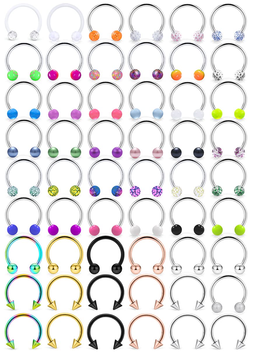 Lcolyoli 24-55Pcs 16G Surgical Steel Nose Septum Rings Piercing Jewelry Externally Threaded Cartilage Helix Tragus Daith Earring Hoop Lip Horseshoe Retainer for Women Men 10mm 3/8 inch