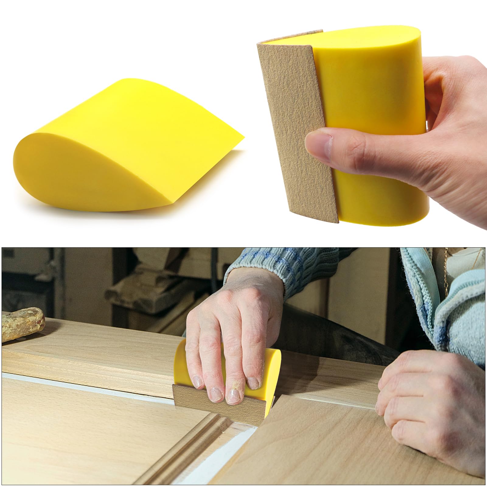 VIBRATITE 9 PCS Contoured Profile Hand Sanding Block, 4 Inch Hand Sander Block Interchangeable Assorted Convex & Concave Shapes with 45 Sheet Assortment Sandpaper for Auto Body, Woodworking, Furniture