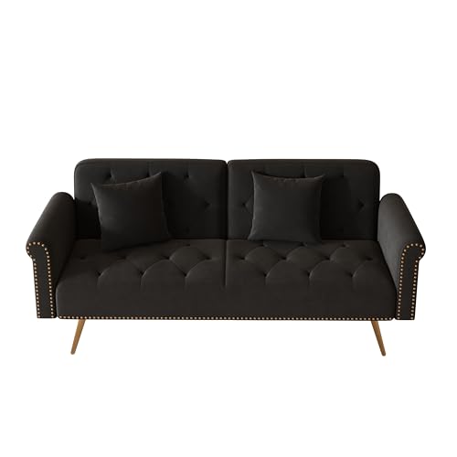 Verfur Button Tufted Upholstered Convertible Folding Sleeper Sofa Bed Futon Loveseat Couch Recliner Daybed with Adjustable and Nailhead Trim for Living Room, Bedroom