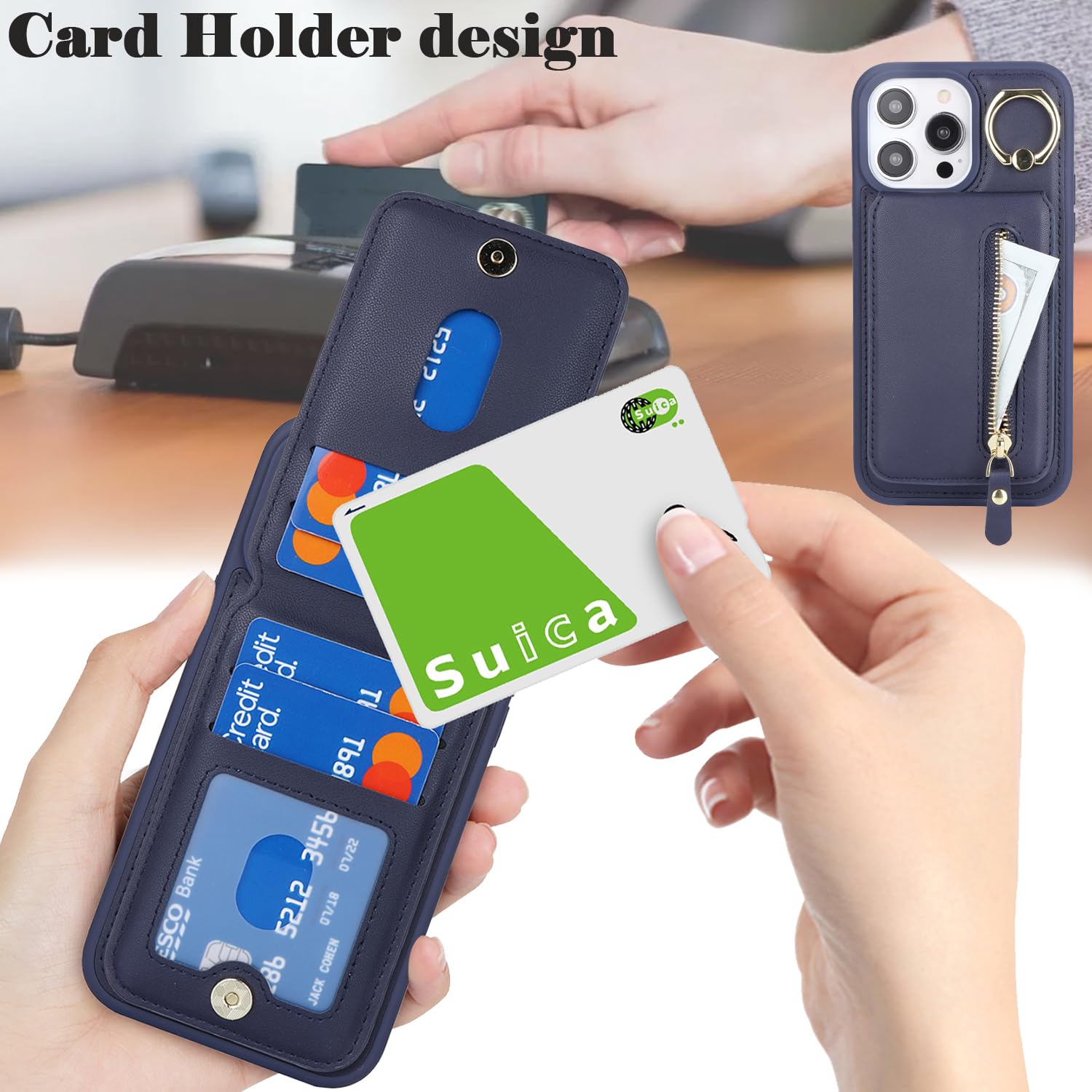 Havaya for iPhone 14 pro Case with Card Holder iphone 14 pro phone case magsafe compatible for women leather zipper phone wallet detachable 2-in-1 magnetic for men-Blue
