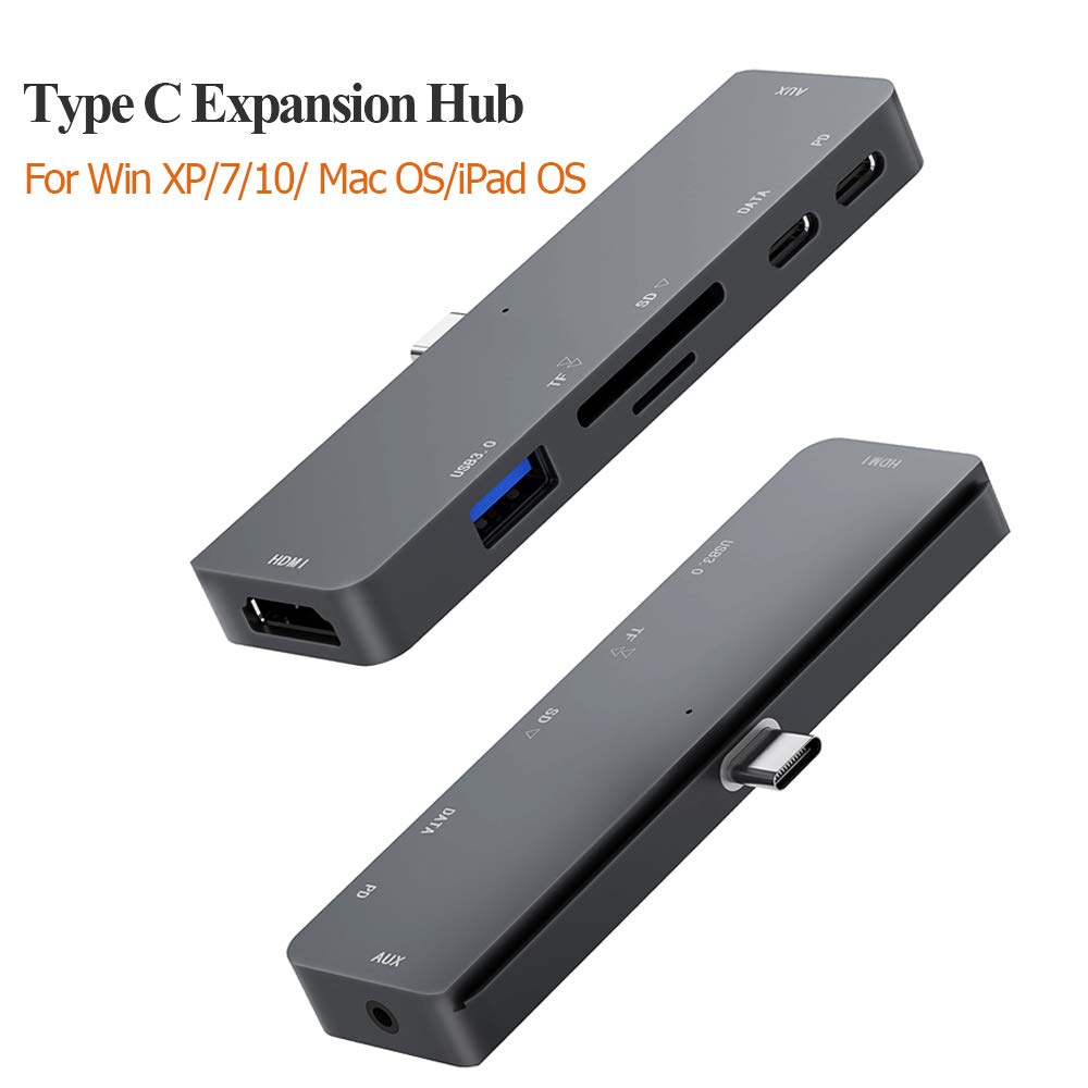 iPad USB C Hub, Lrfeng 7-in-1 USB C Dock to HDMI, USB 3.0, 3.5mm Audio and 60W PD Dock Compatible for New iPad Pro 2021, 2020, 2018, iPad Air 2020, New MacBook Pro/Air, iMac and More